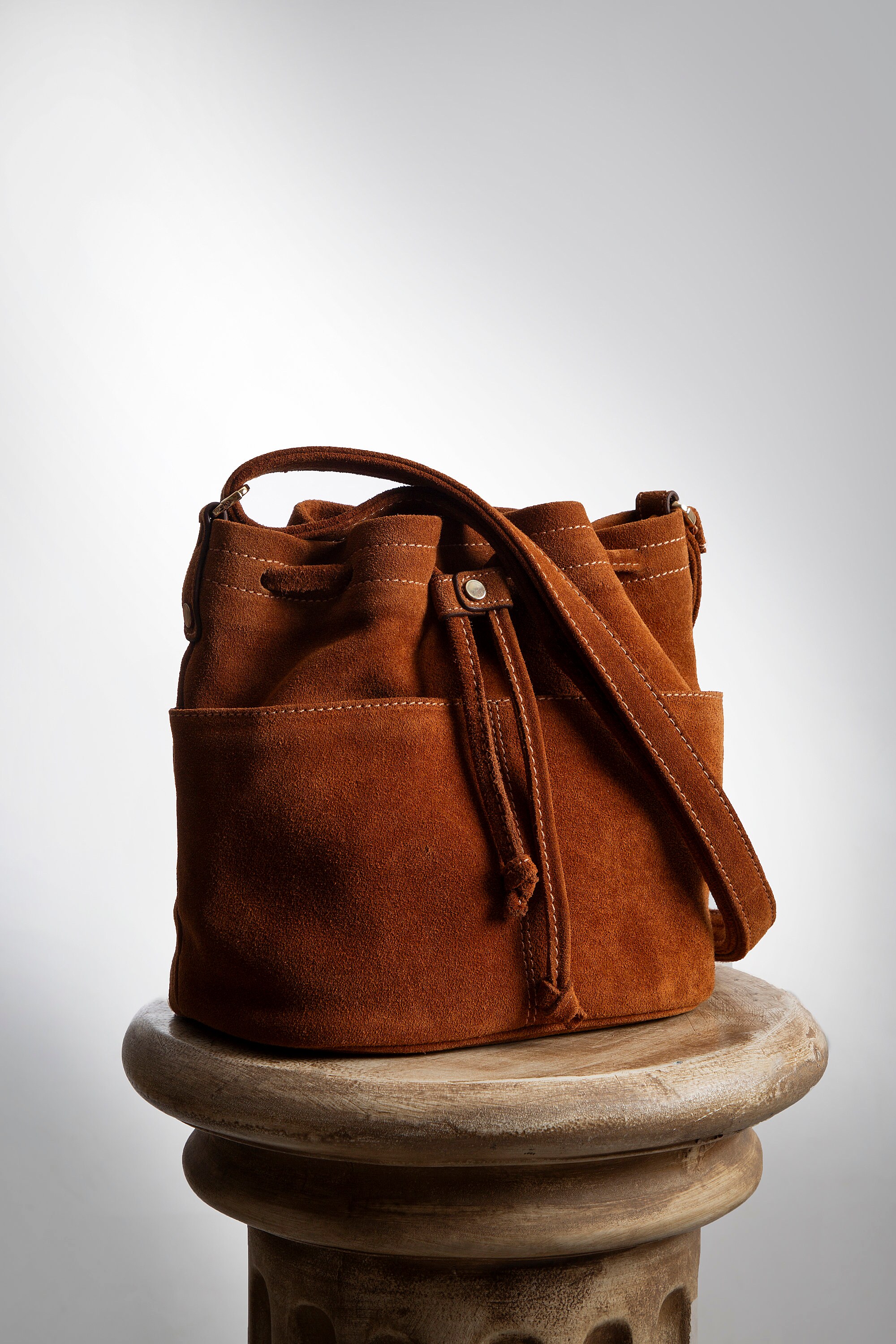 Handmade Genuine Leather Sued Bucket Messenger Bag in Tabocco Perfect ...