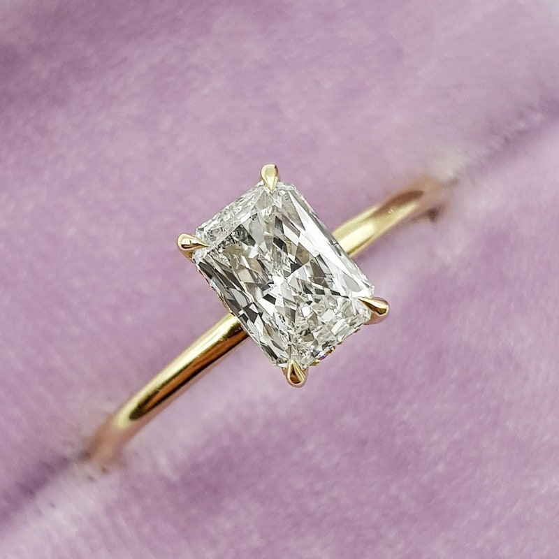 Radiant Cut Gold Engagement Ring - Etsy