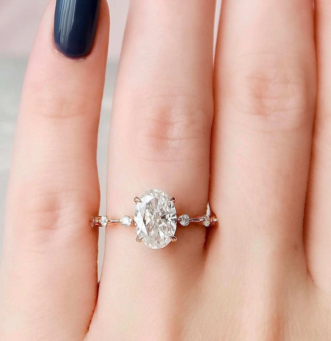Oval Moissanite Engagement Ring Oval Anniversary Ring 14K Rose - Etsy