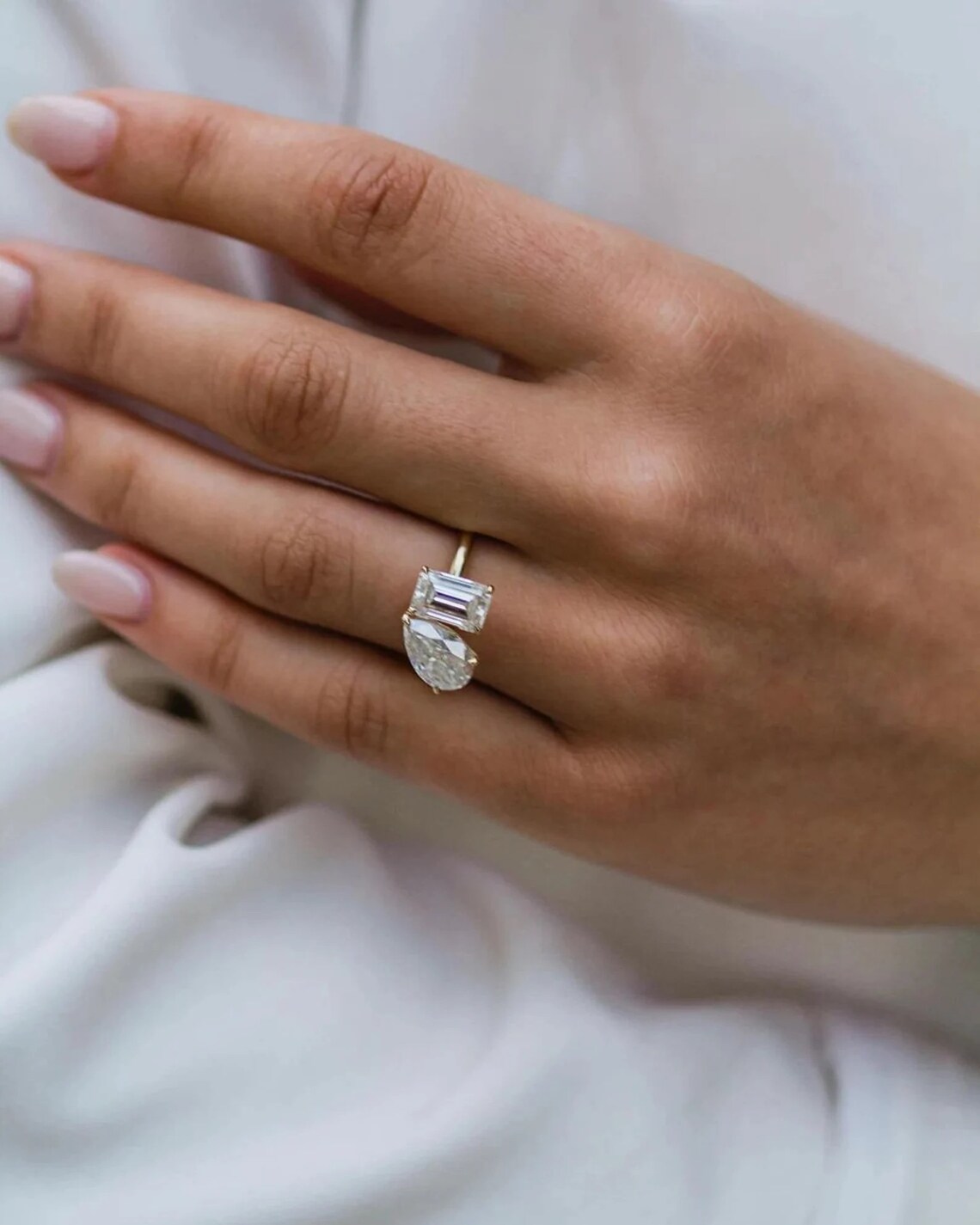 Toi Et Moi Wedding Ring 14K Yellow Gold Anniversary Ring Pear and ...