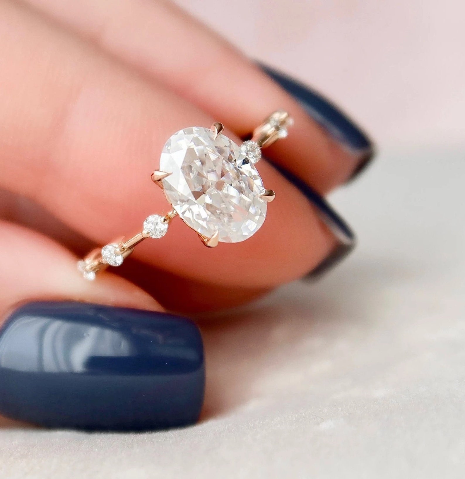 Oval Moissanite Engagement Ring Oval Anniversary Ring 14K Rose - Etsy