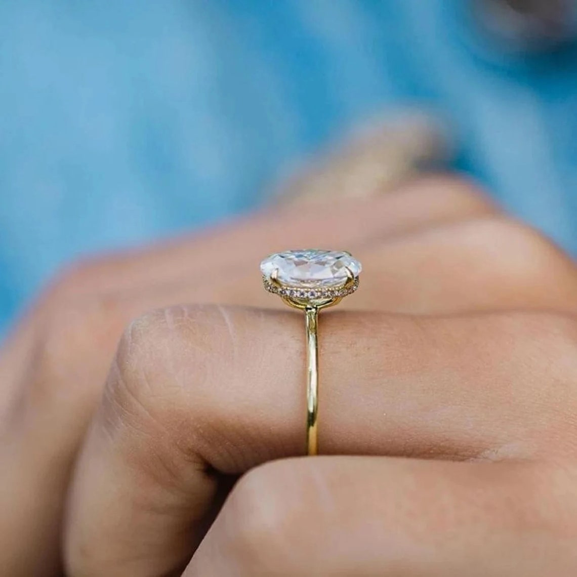 Oval Hidden Halo Wedding Ring 14K Solid Yellow Gold - Etsy