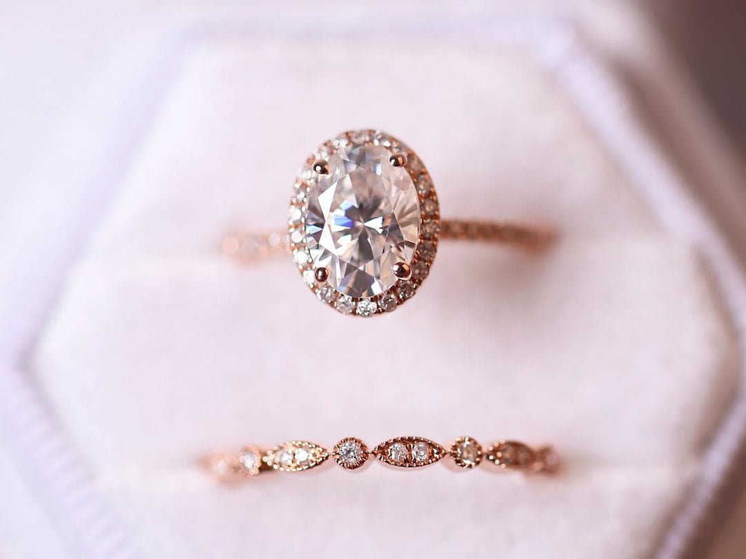 2ct Oval Moissanite Engagement Ring Set East West Band 14ksolid Gold ...