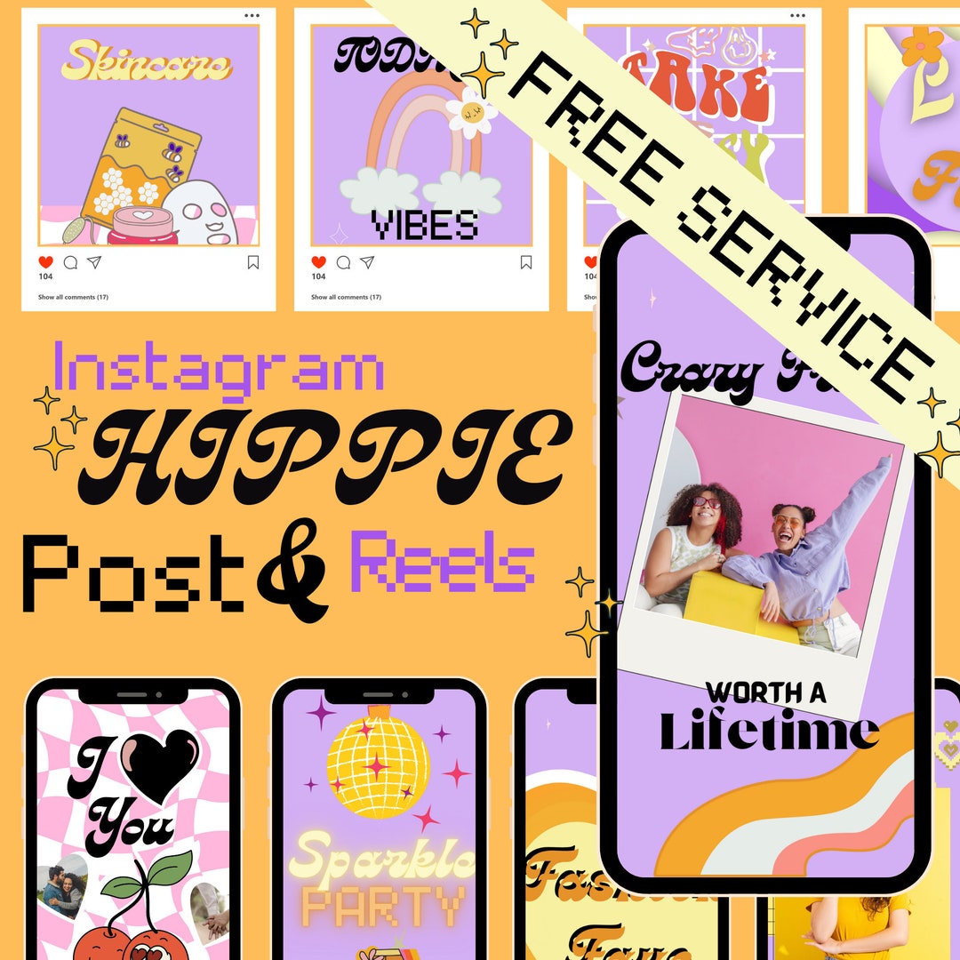 Hippie Instagram Post and Reel Templates Colorful Reel Cover Template ...