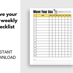 Weekly Checklist Motivational Chore Chart - Etsy