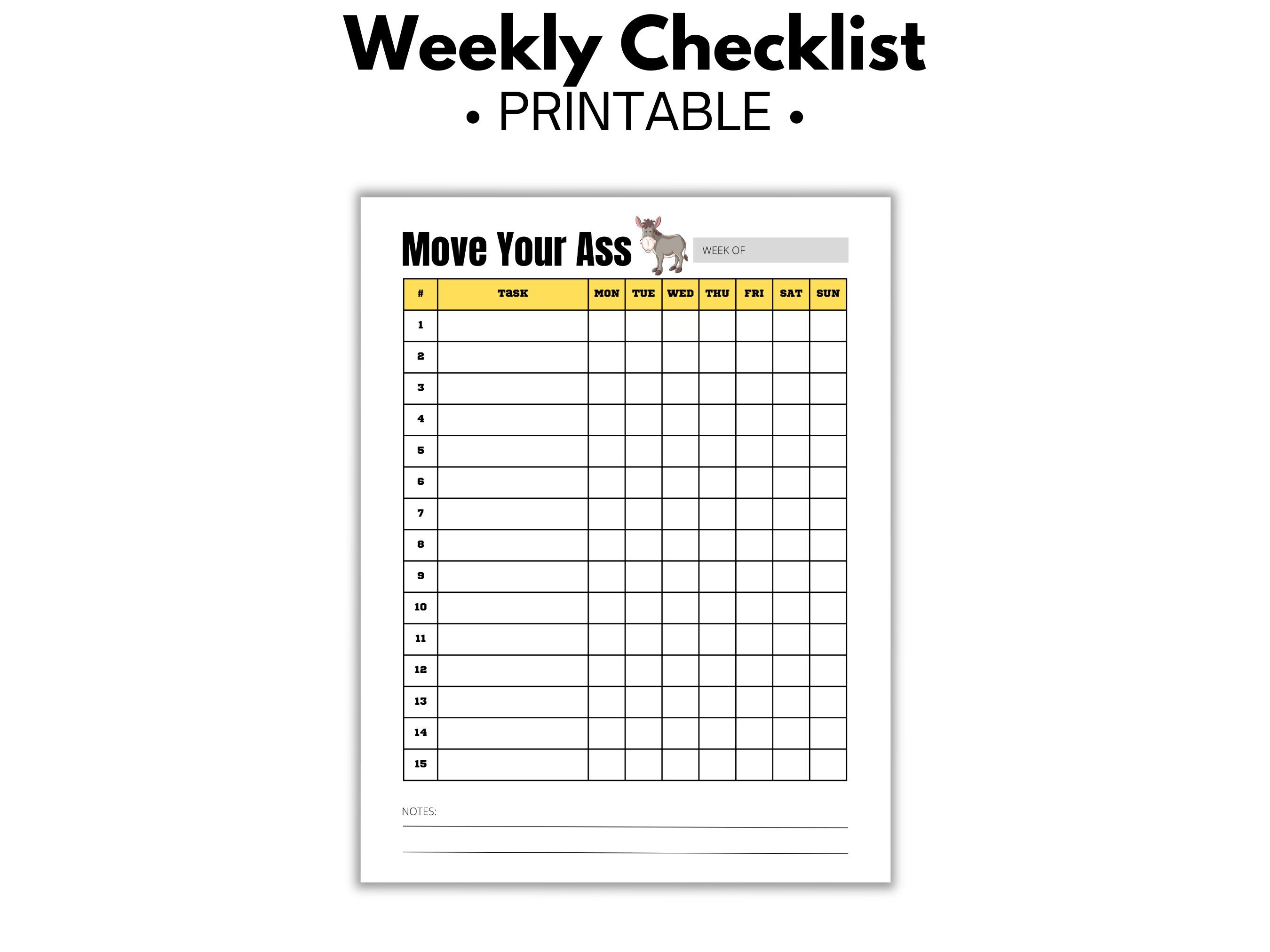 Weekly Checklist Motivational Chore Chart - Etsy
