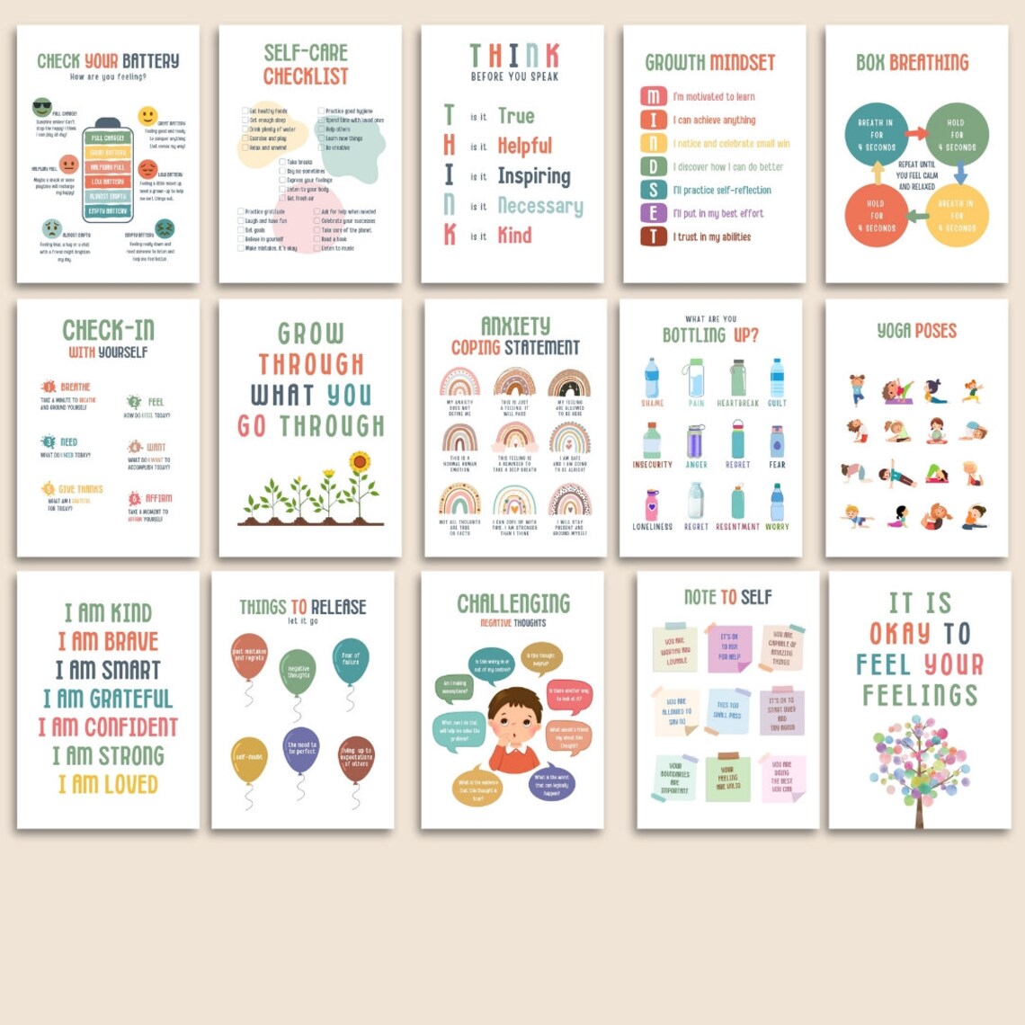 42 Coping Skill Posters, Growth Mindest, Zones of Regulation. Emotional ...