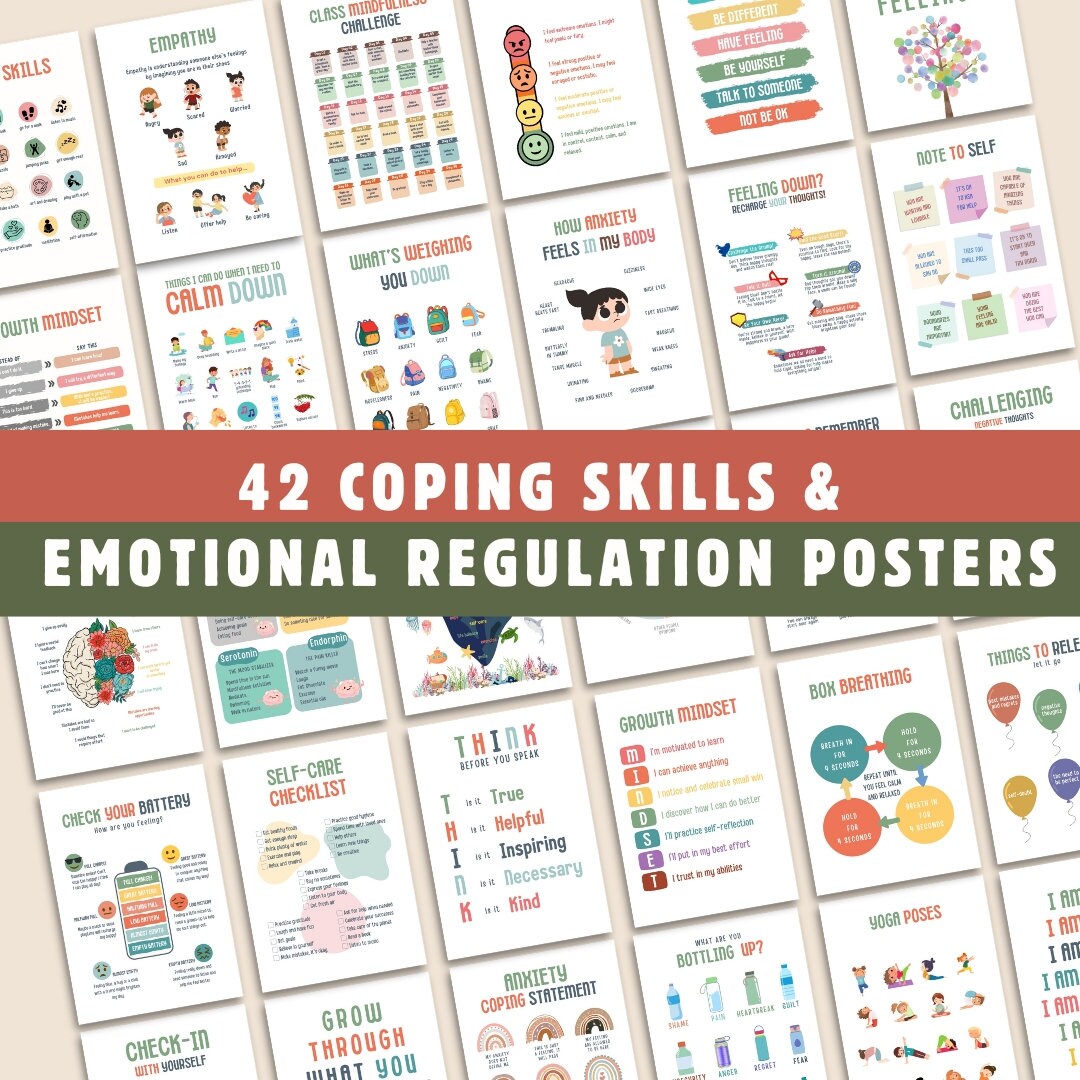 42 Coping Skill Posters, Growth Mindest, Zones of Regulation. Emotional ...