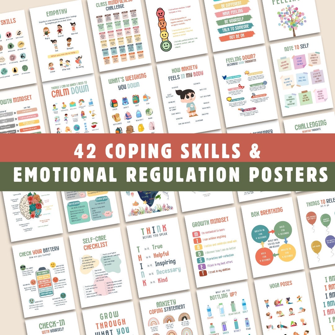 42 Coping Skill Posters, Growth Mindest, Zones of Regulation. Emotional ...