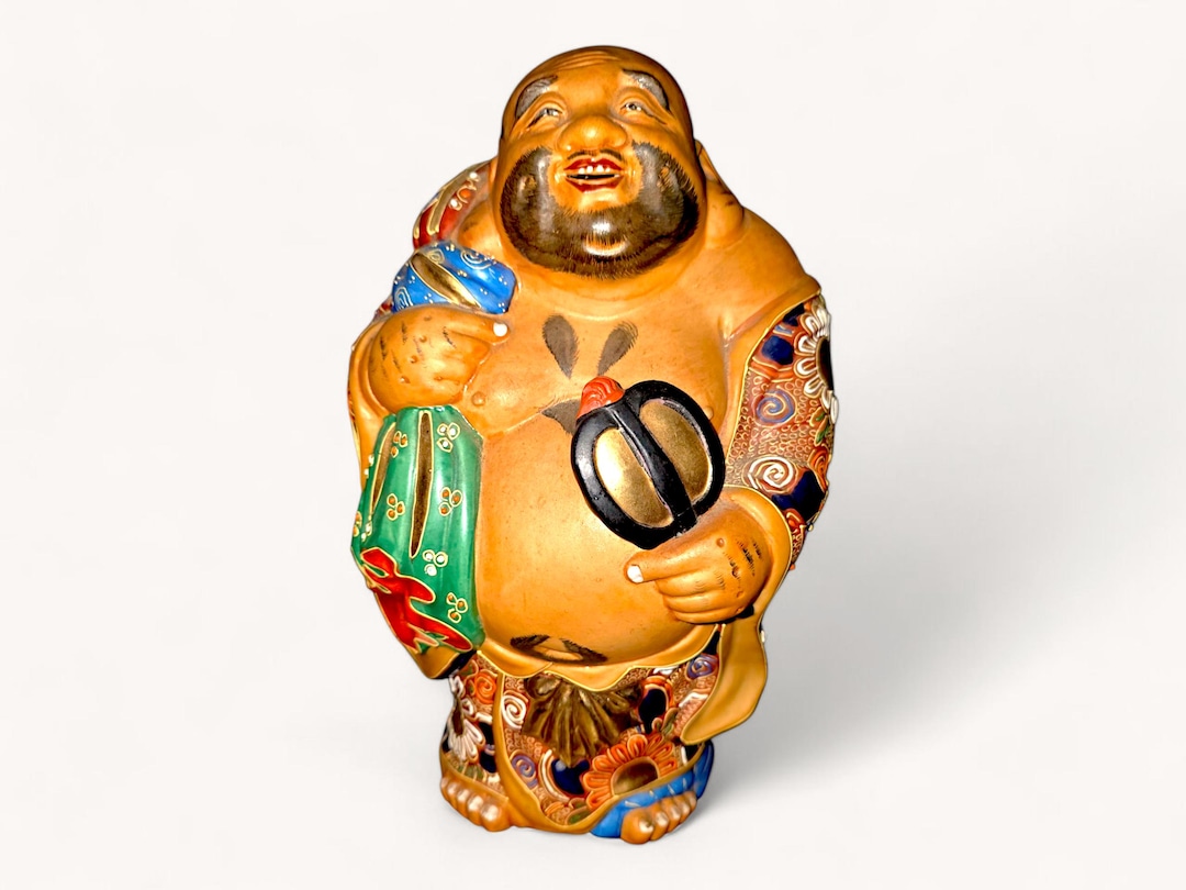 Large Mid-century Japanese Moriage Hotei Buddha - Hand-painted & Gilt ...