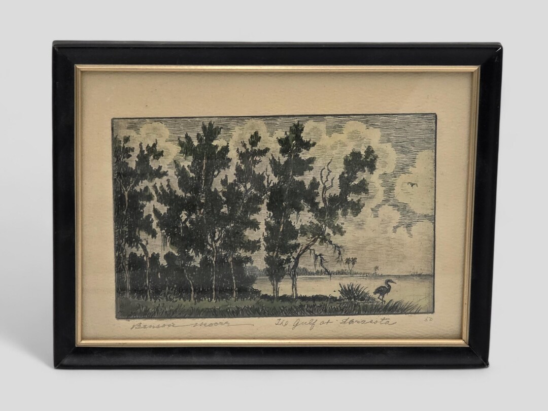 Benson Moore's the Gulf of Sarasota Framed Etching Landscape, Signed ...