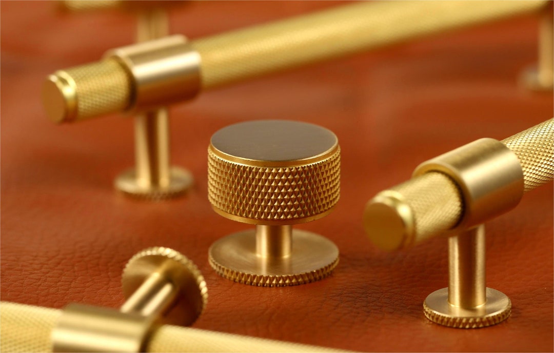 Knurled Texture Cabinet Handles Pull, Satin Brass Door Handles, Modern ...