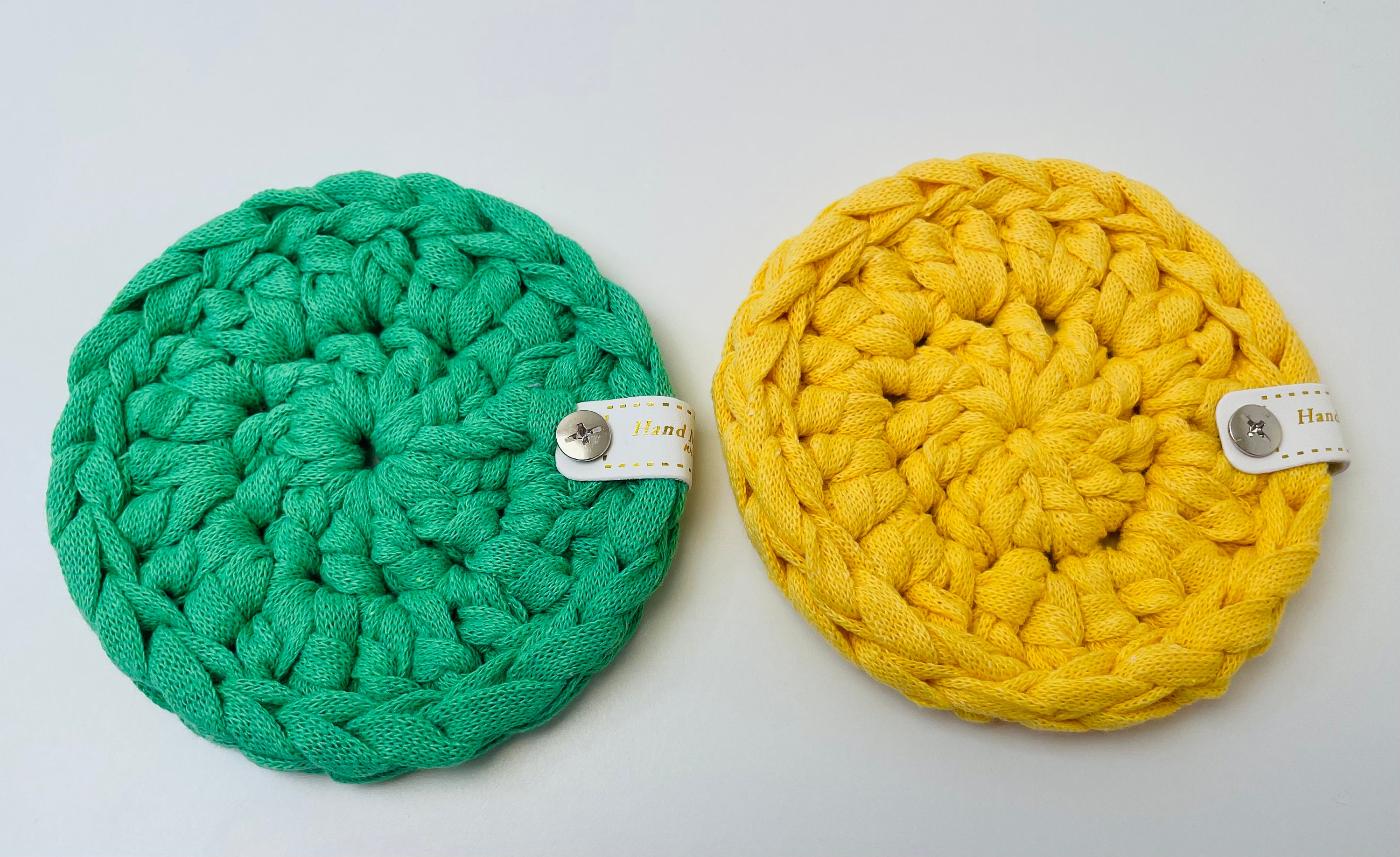 Crocheted Coasters for Glasses, Cups Etc. Recycled Ribbon Yarn. Crochet ...