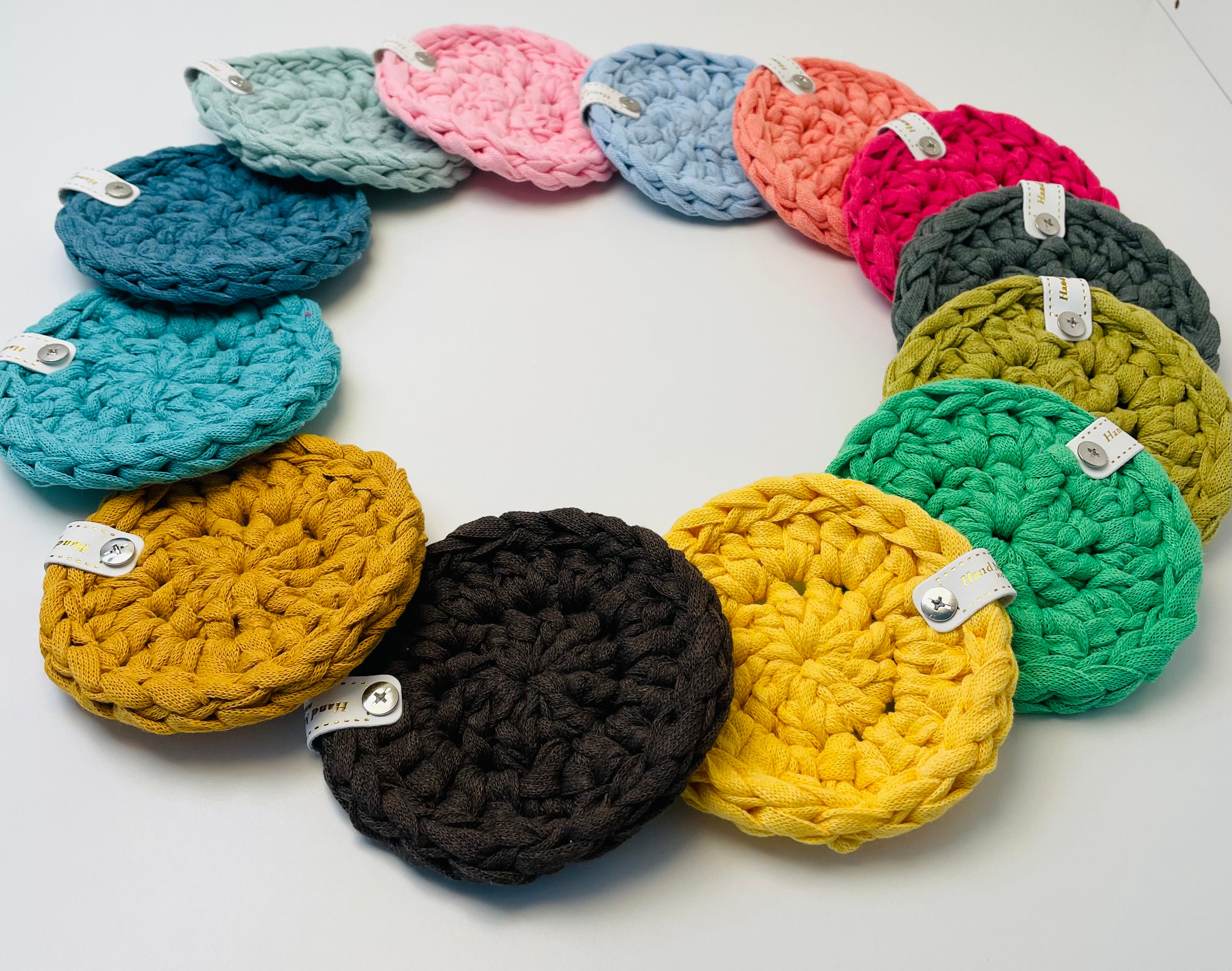 Crocheted Coasters for Glasses, Cups Etc. Recycled Ribbon Yarn. Crochet ...