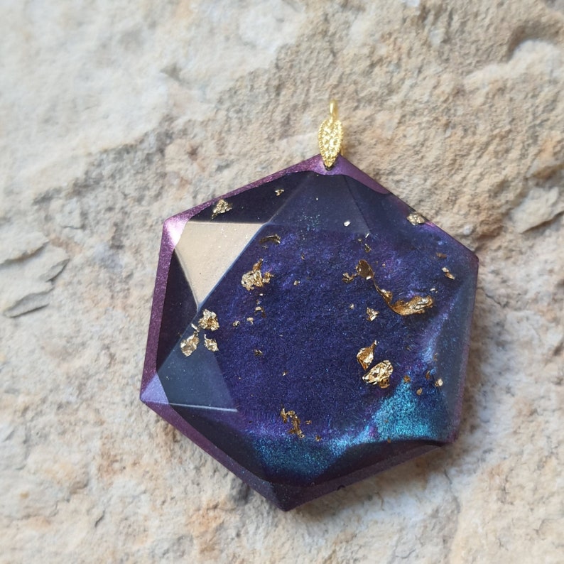 Large Purple Gold Resin Star of David Pendant, Bohemian Aurora Galaxy ...