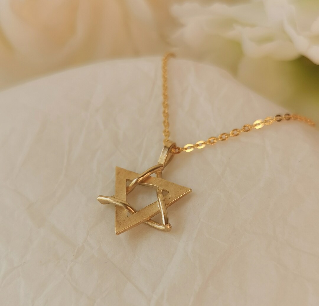 Delicate Gold Jewish Star Pendant, Unique Handmade Magen David Necklace ...