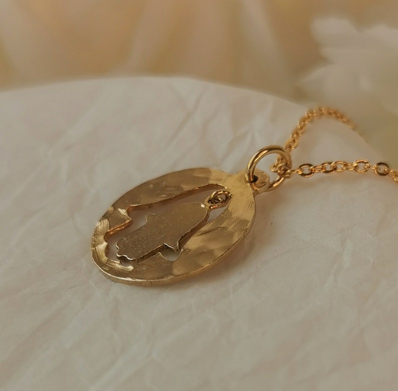 Jewish Hamsa Amulet Necklace, Hammered Gold Pendant, Handmade in Israel ...