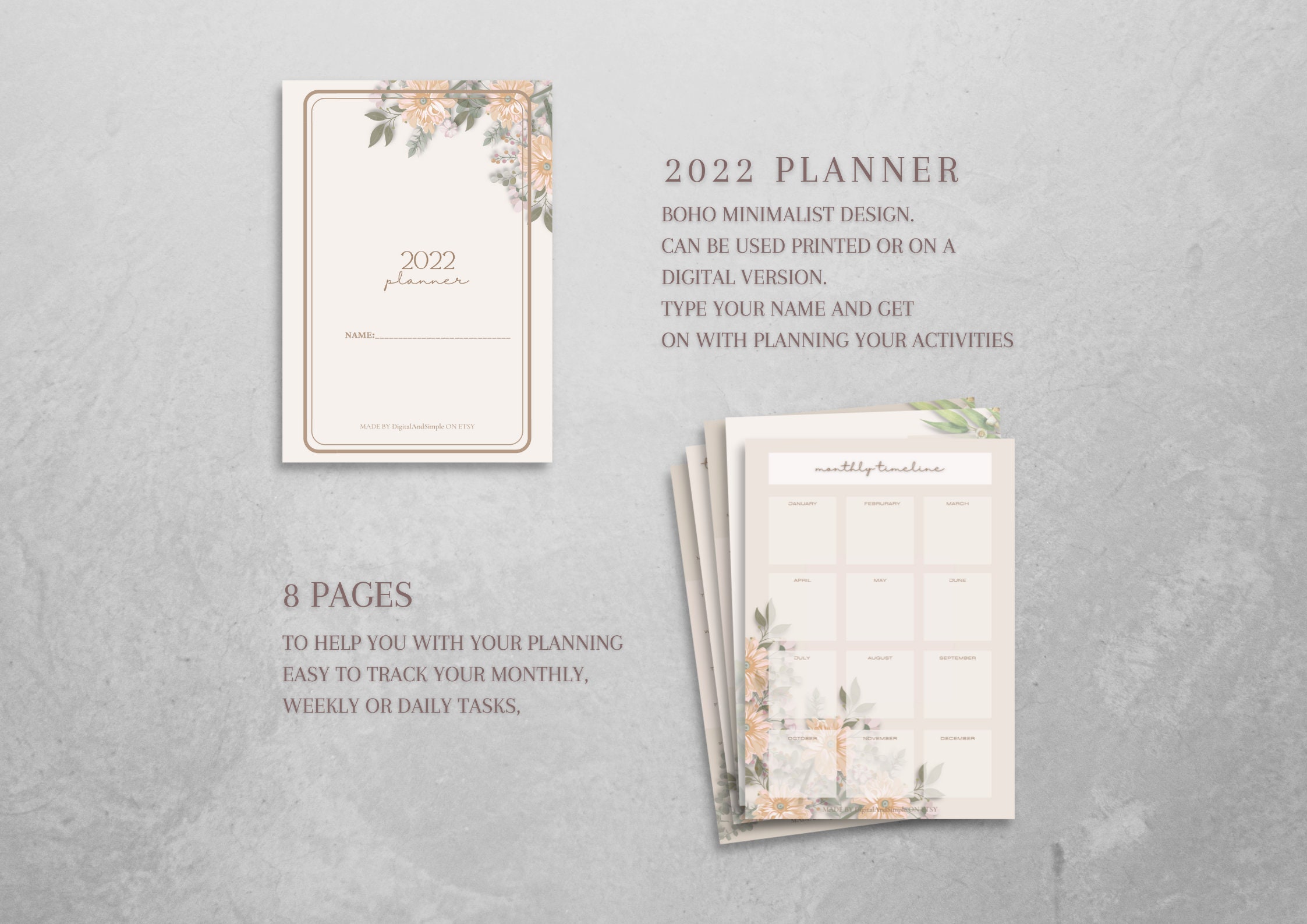 2022 Boho Editable Planner 2022 Boho Printable Planner Daily Planner ...