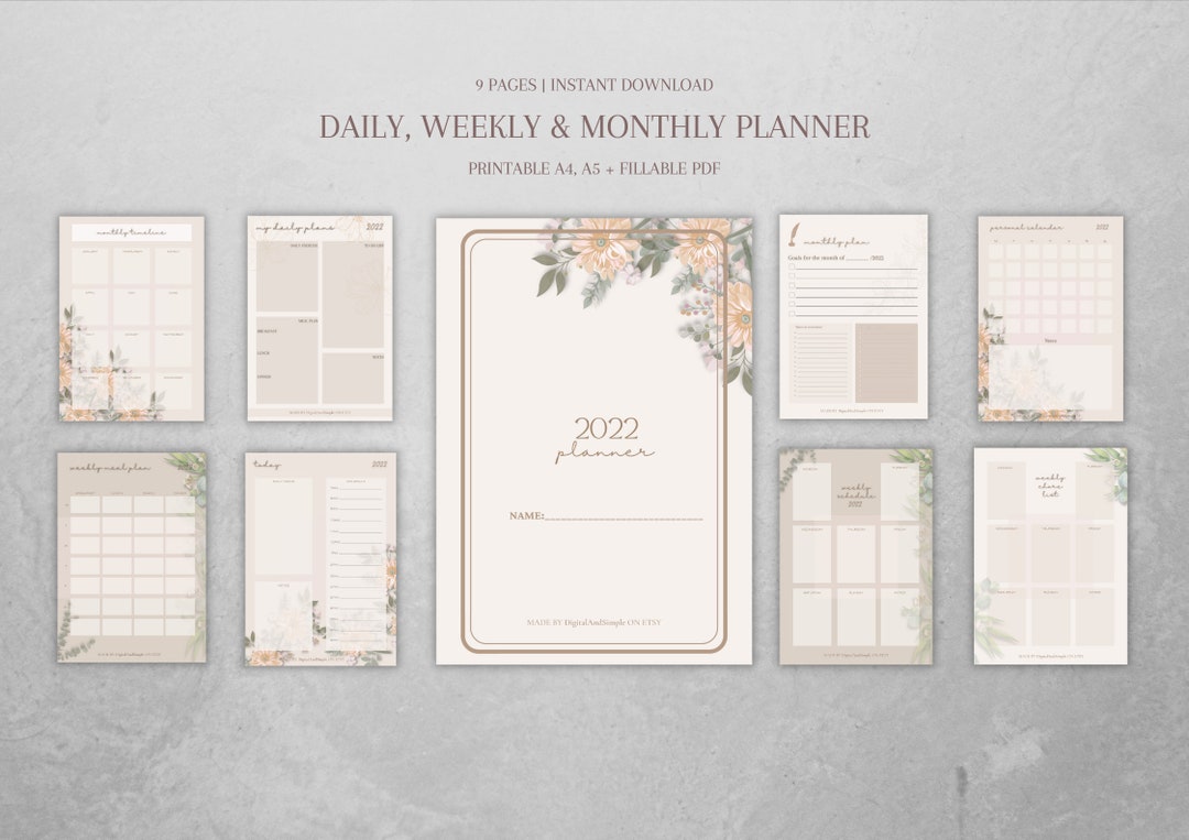 2022 Boho Editable Planner | 2022 Boho Printable Planner | Daily ...