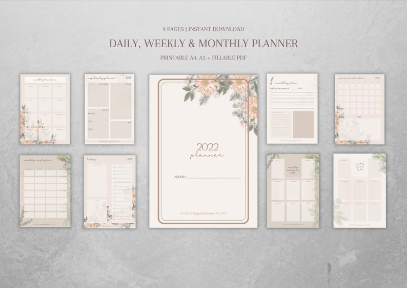 2022 Boho Editable Planner | 2022 Boho Printable Planner | Daily ...
