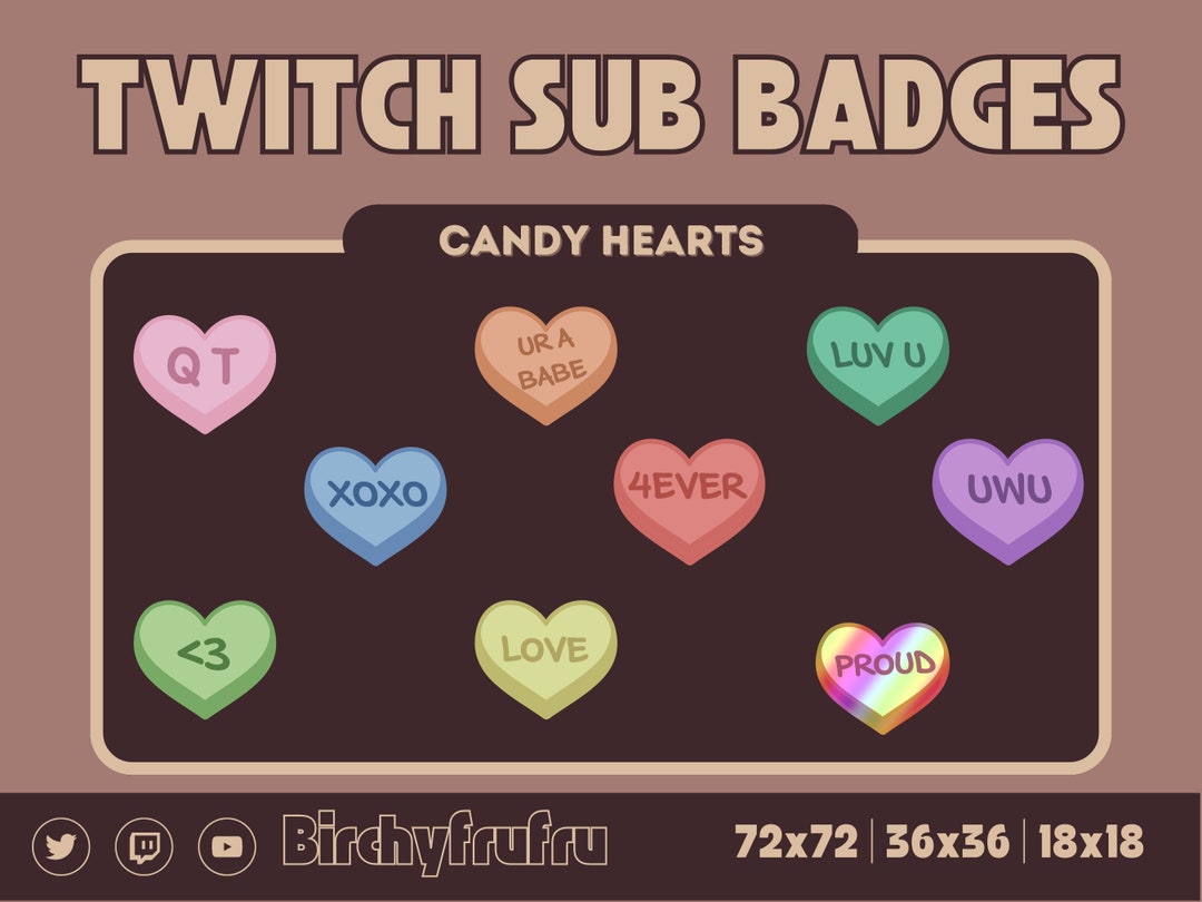 Sweet Candy Hearts Twitch Sub Badges Cute Valentines Day PNG Instant ...