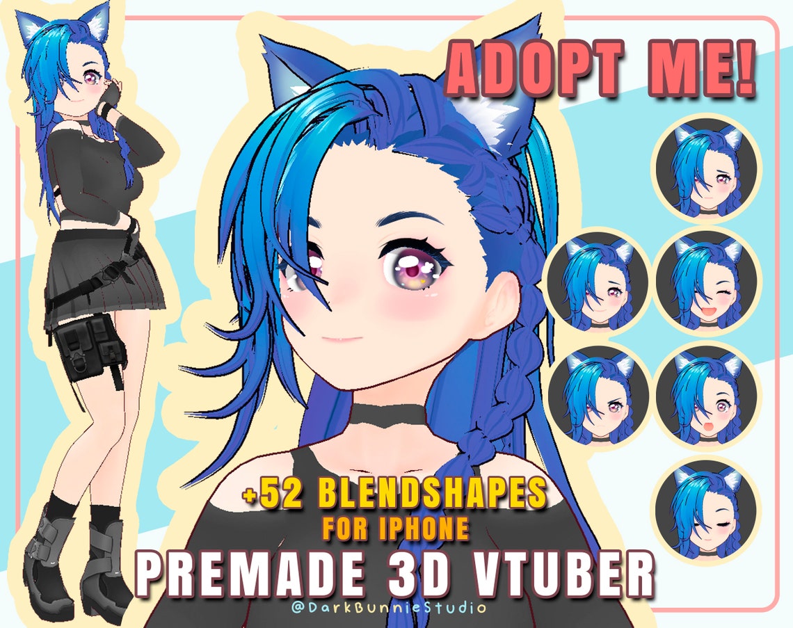 Premade 3D VTUBER Model | Adoptable | +52 BLENDSHAPES for Iphone/ipad ...