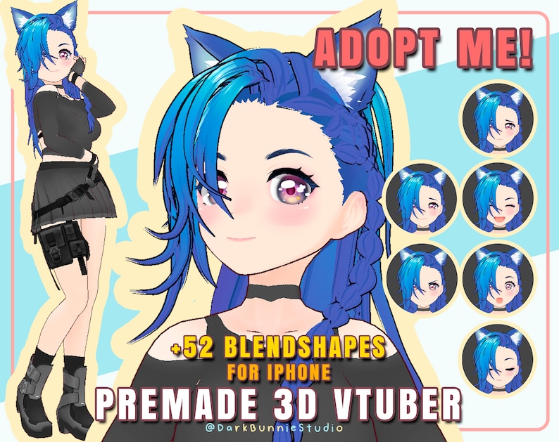Premade 3D VTUBER Model | Adoptable | +52 BLENDSHAPES for Iphone/ipad | VRM Model | Pefect for ...