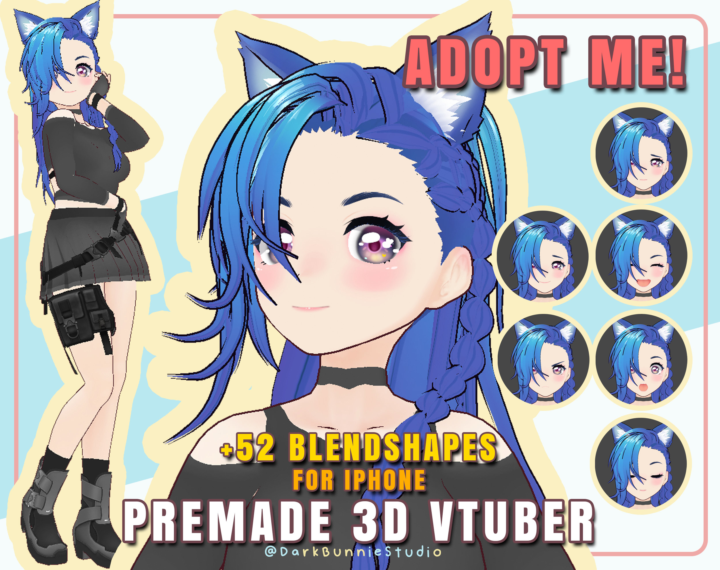 Premade 3D VTUBER Model | Adoptable | +52 BLENDSHAPES for Iphone/ipad | VRM Model | Pefect for ...