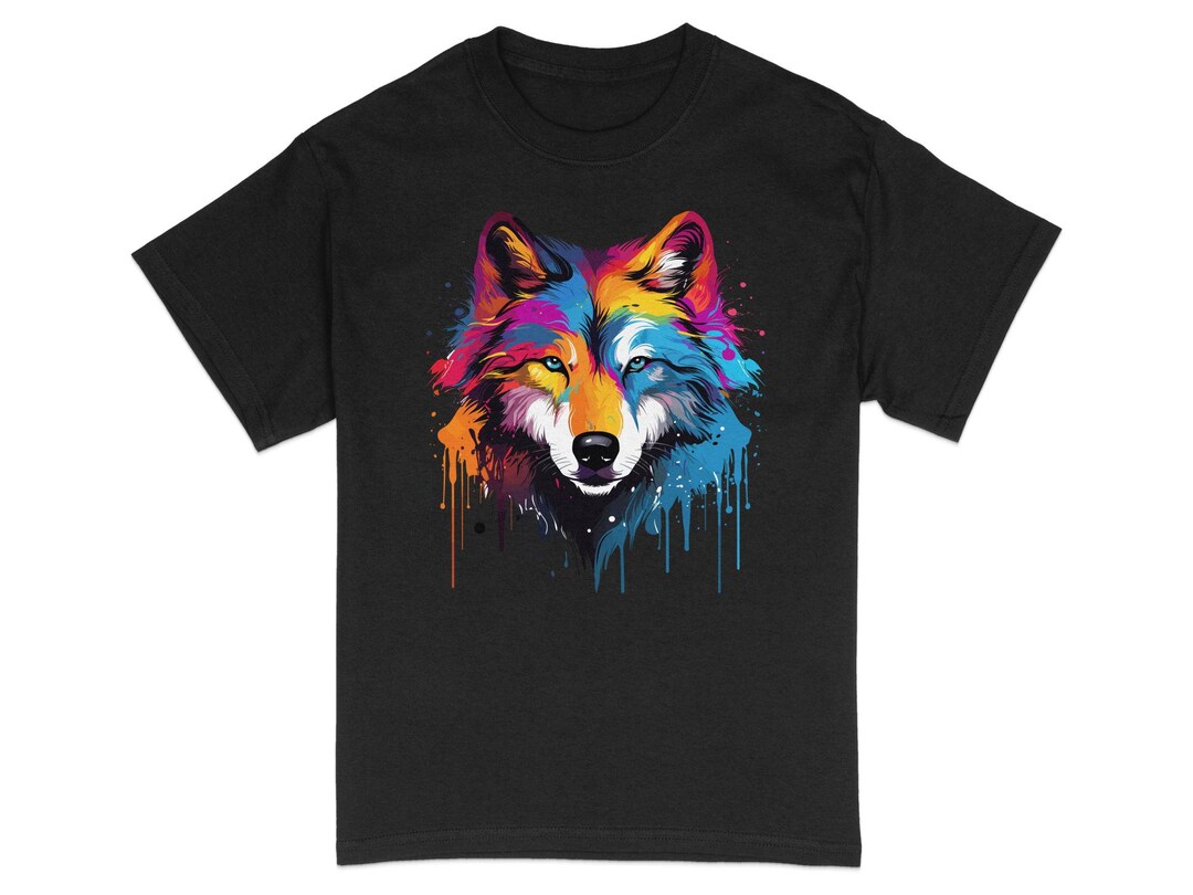 Colorful Wolf T-shirt, Vibrant Animal Graphic Tee, Unisex Watercolor ...