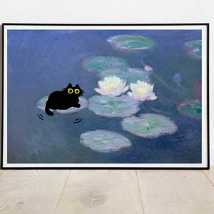 Monet Water Lily Cat Print Monet Cat Poster Flower Wall Art - Etsy