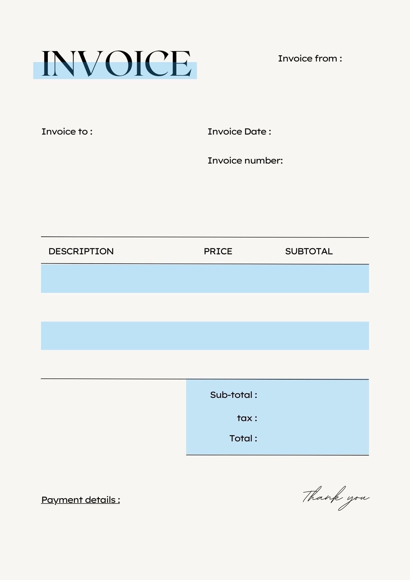 Printable Invoice Template - Blue - Etsy
