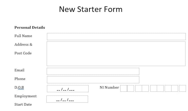 New Starter Form Word Template - Etsy