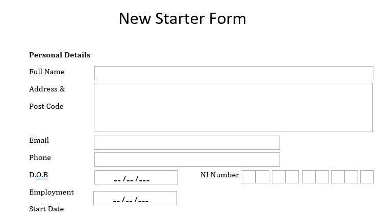New Starter Form Word Template - Etsy
