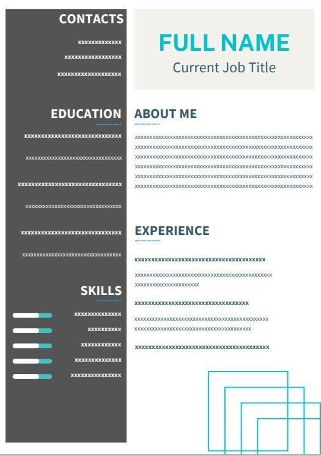 Printable CV Template Blue/grey - Etsy