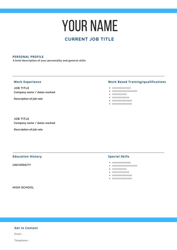 Printable CV Template Blue | Etsy