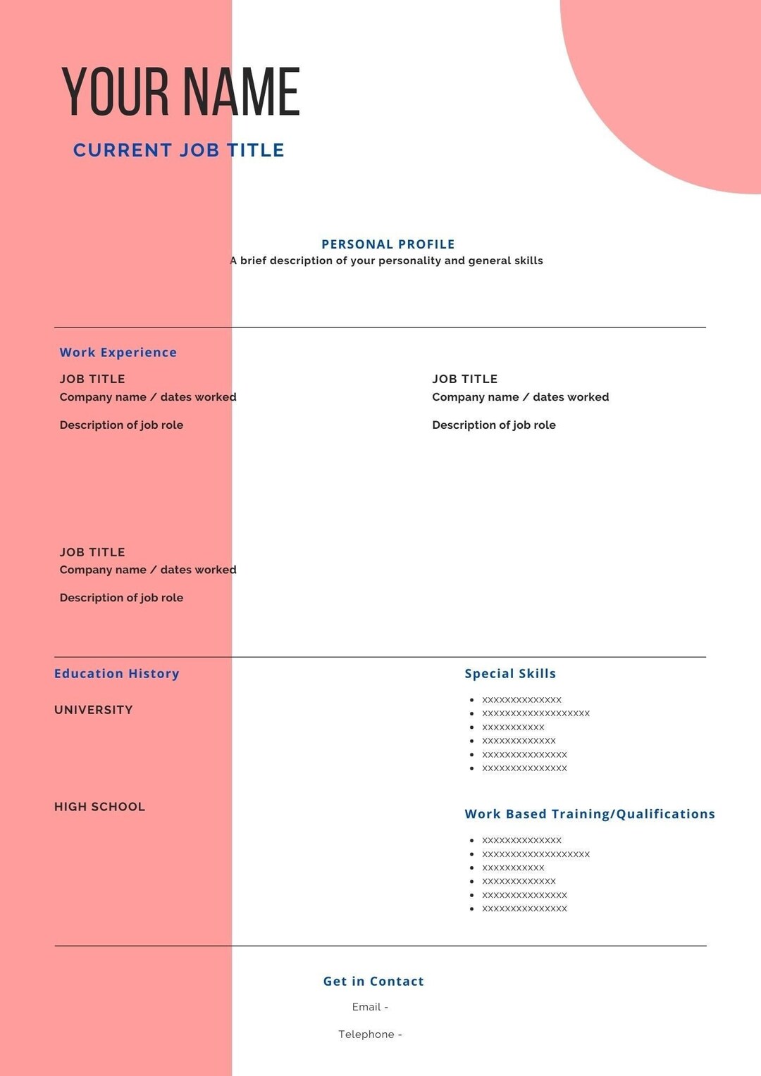 Printable CV Template - Etsy