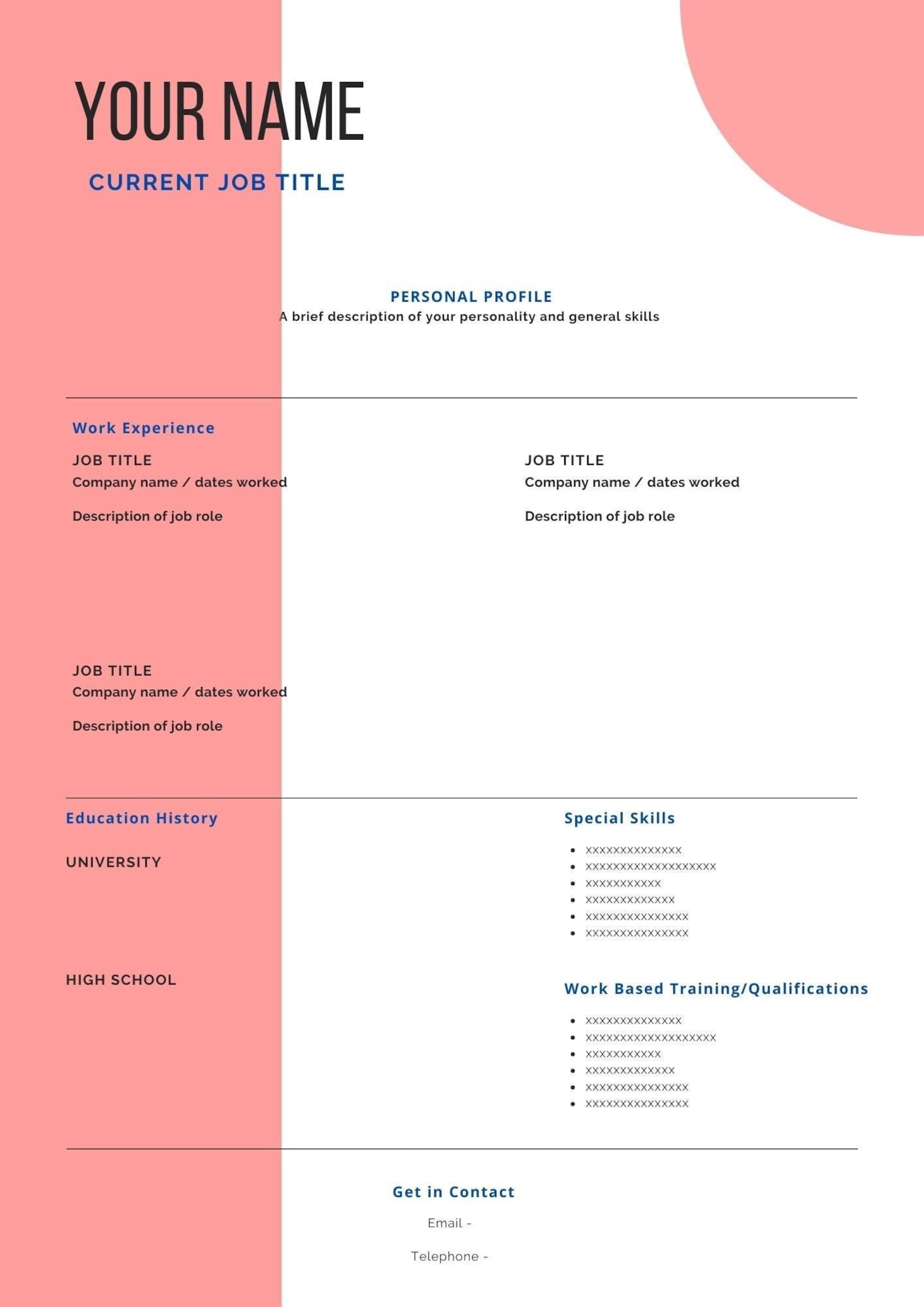 Printable CV Template - Etsy