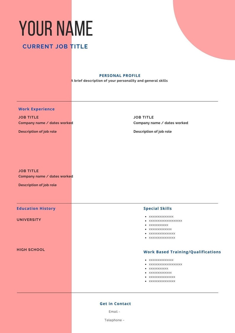 Printable CV Template - Etsy
