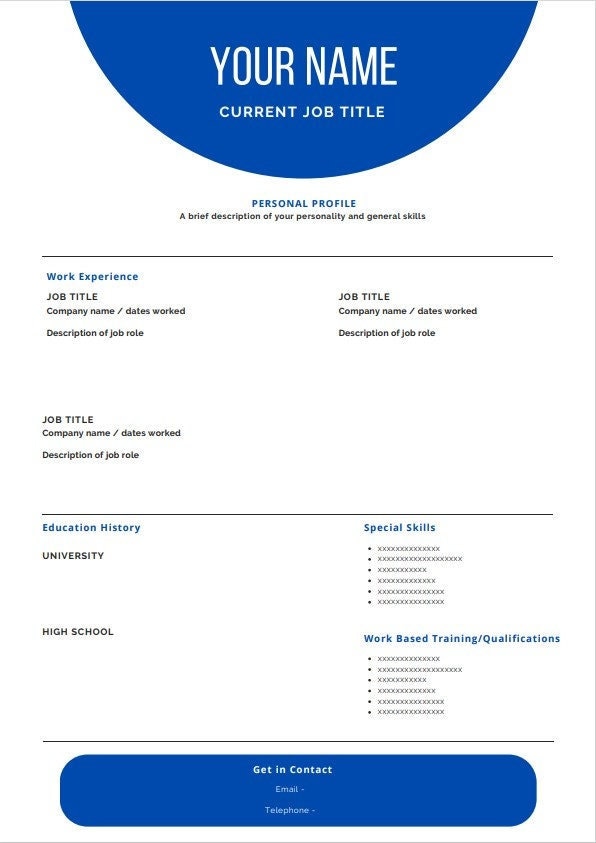 Printable CV Template - Dark Blue - Etsy