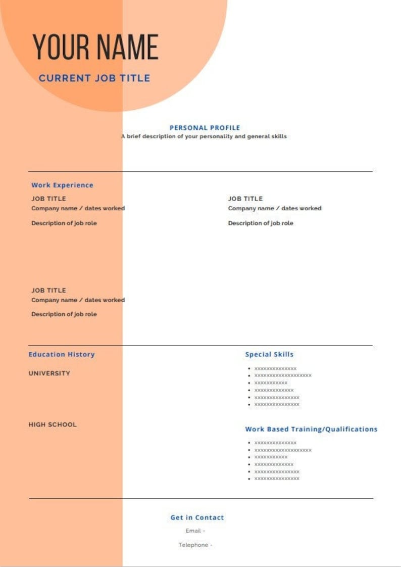 Printable CV Template - Orange - Etsy