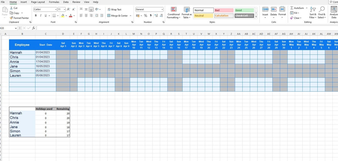 Office Holiday Chart Excel Template - Etsy