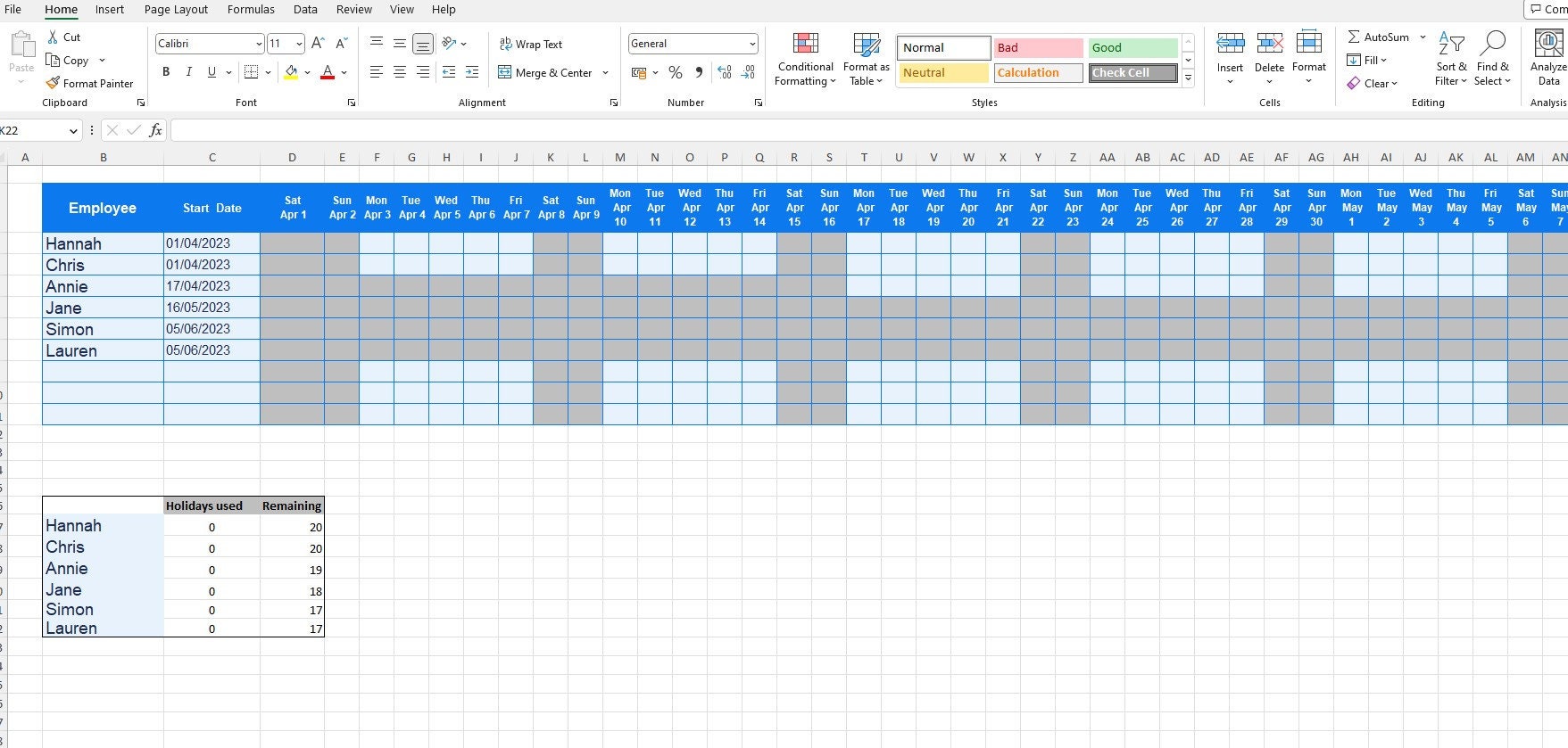 Office Holiday Chart Excel Template - Etsy