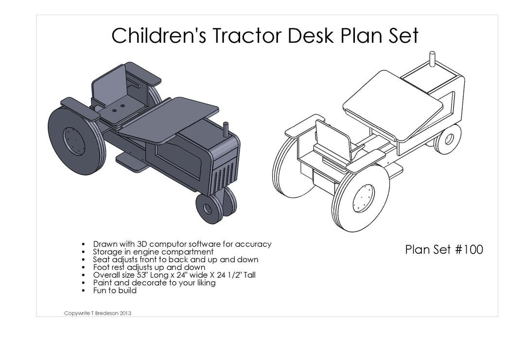 Childrens Tractor Desk Woodworking Plan Set Digital Down Load - Etsy
