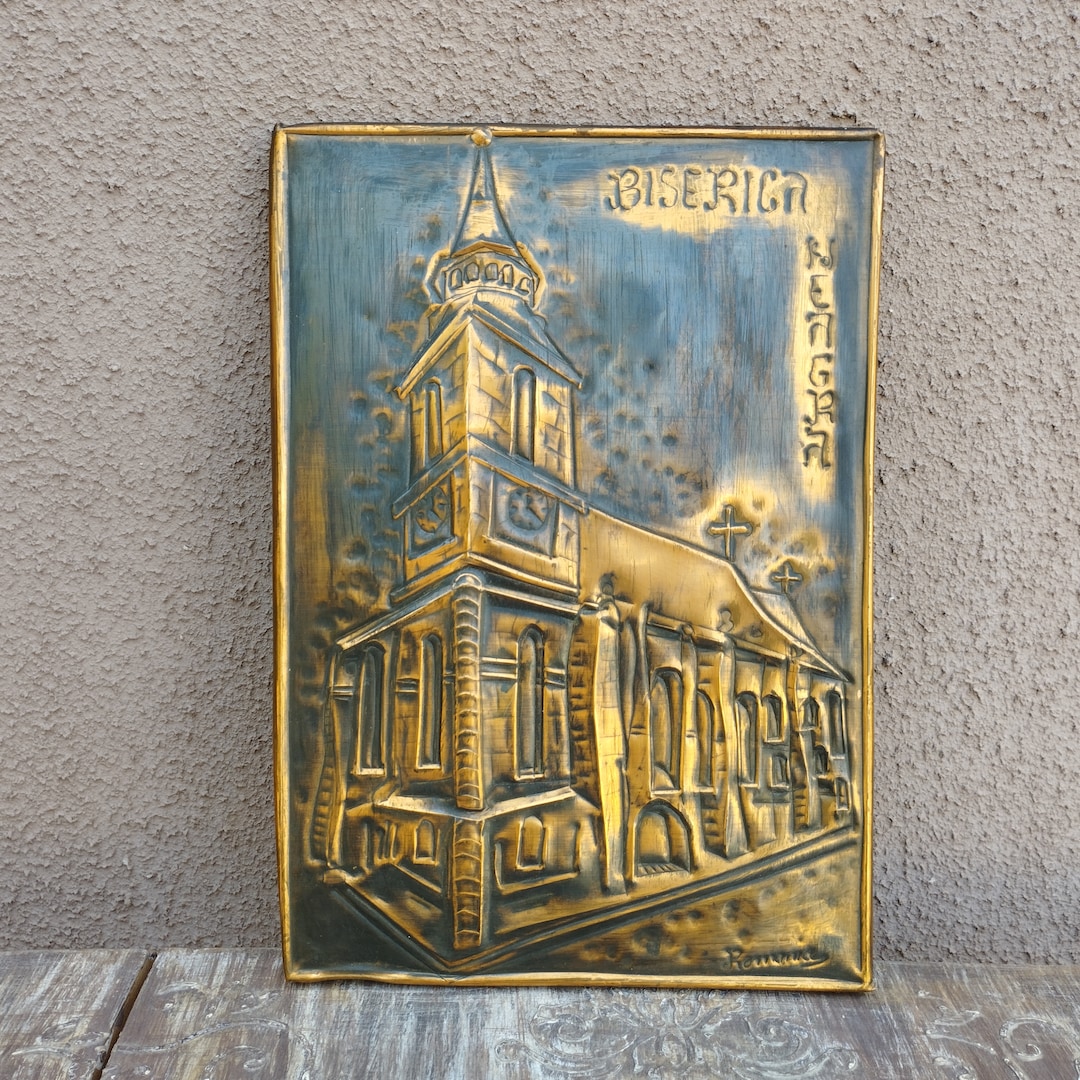 Vintage Copper Picture, Embossed Picture, Image of a Church, Handmade ...