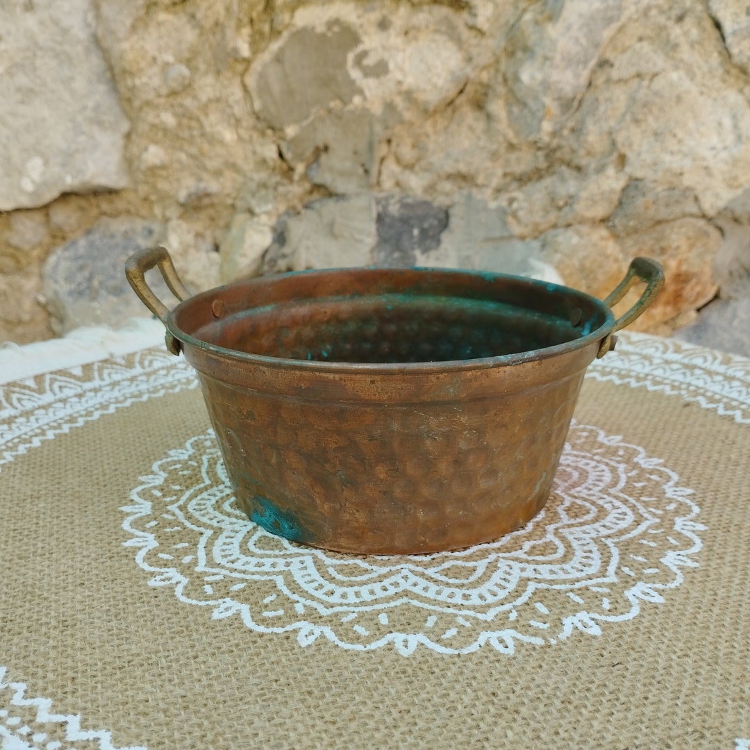 Antique Copper Bowl With Handles, Vintage Small Copper Vessel, Old ...