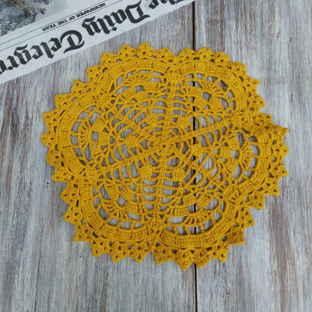 Retro Yellow Crochet Doily, Small Doily, Handmade Doily, Round ...