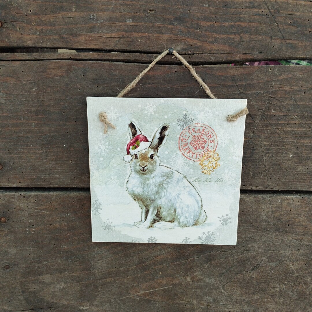 Rabbit Sign, Seasons Greetings, Wall Sign, Wooden Sign, Decoupage ...