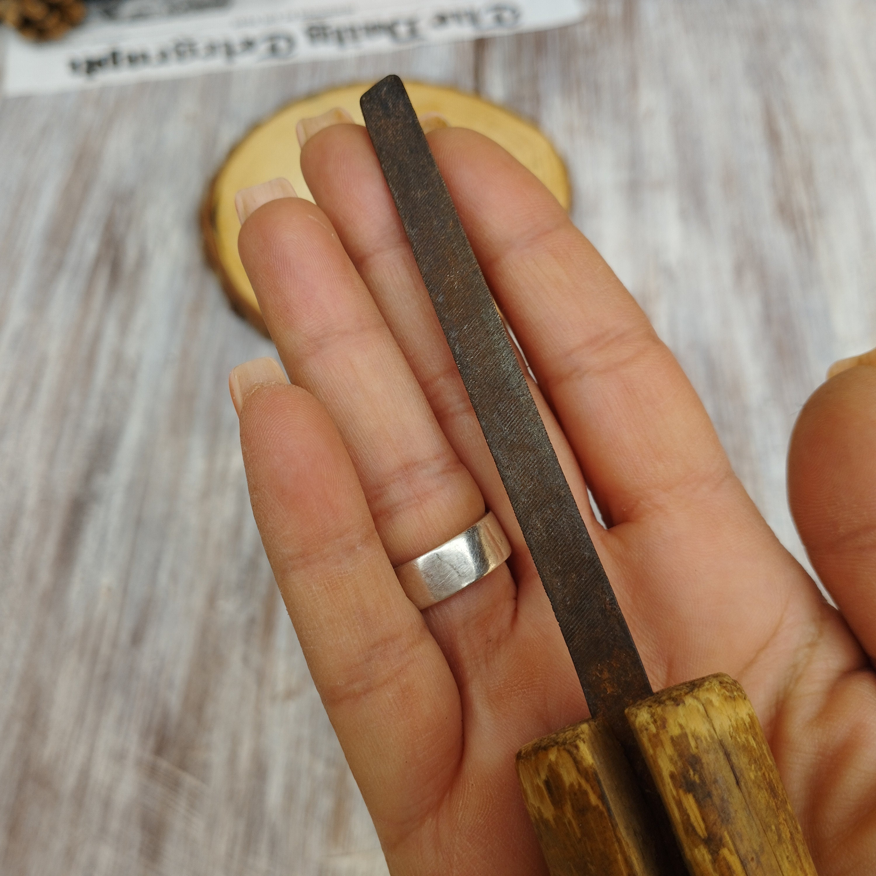 Primitive Metal File With Wooden Handle, Triangle Metal File, Vintage ...