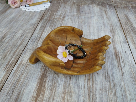 Retro Wooden Hand Carved Bowl, Hand Shape, Wooden Han… - Gem