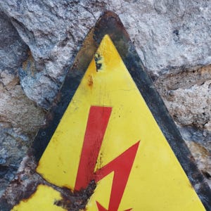 Vintage Enamel Sign, Damaged Sign With Rust, Warning Sign for Dangerous ...